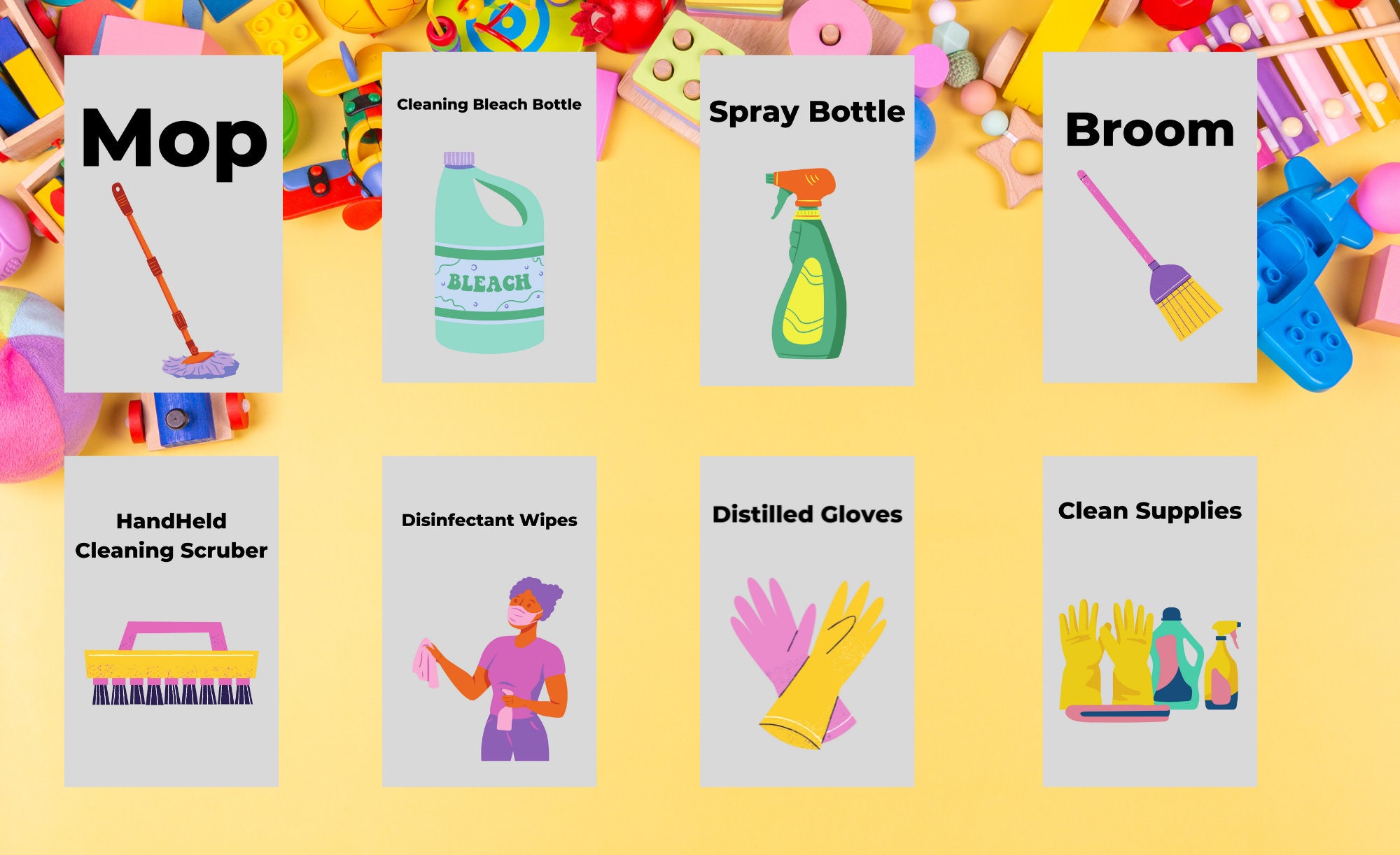 Printable Flash Cards Common Cleaning Supplies Cleaning Item Names - Etsy