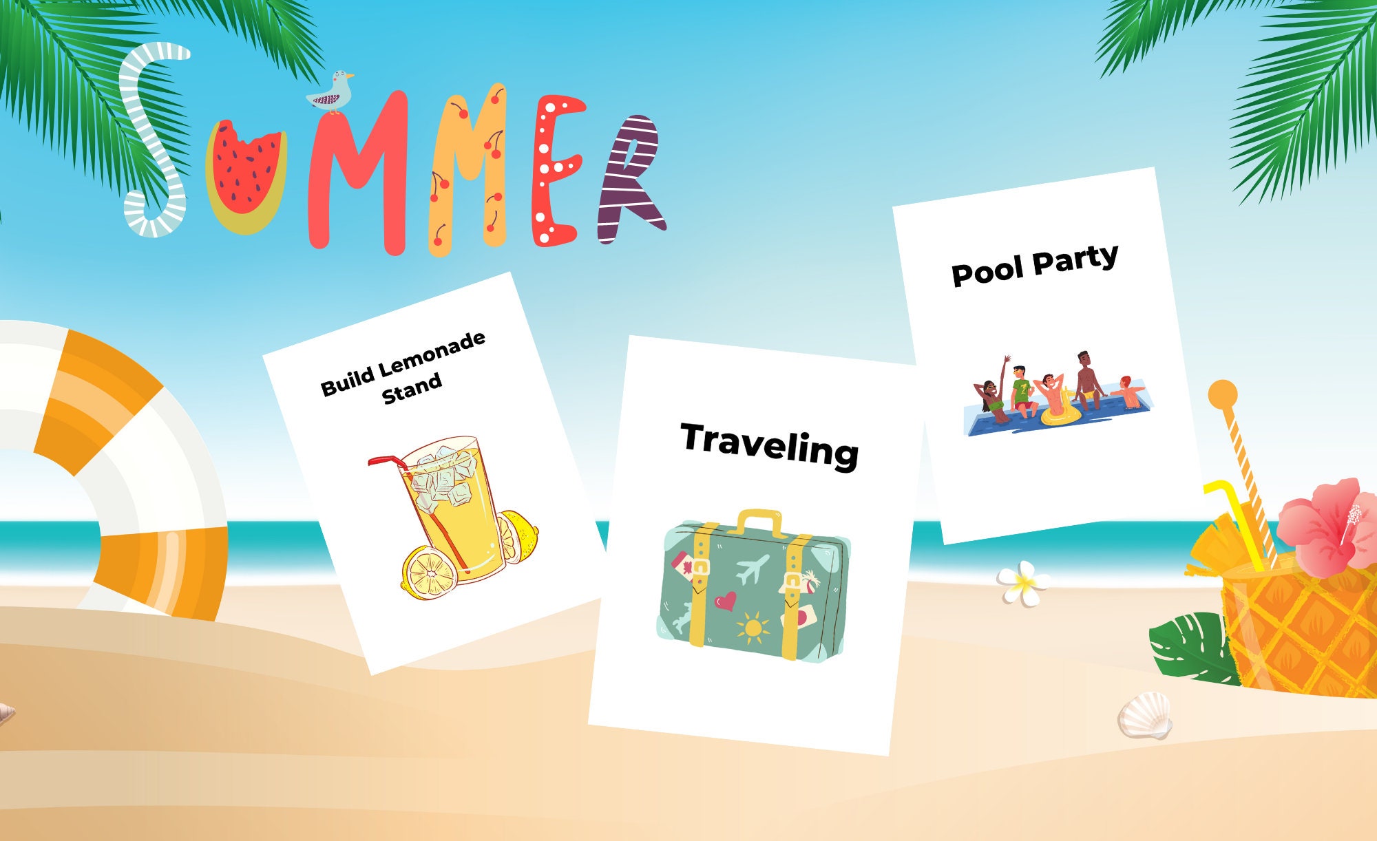 Printable Flashcards for Kids Summertime Activities Educational ...