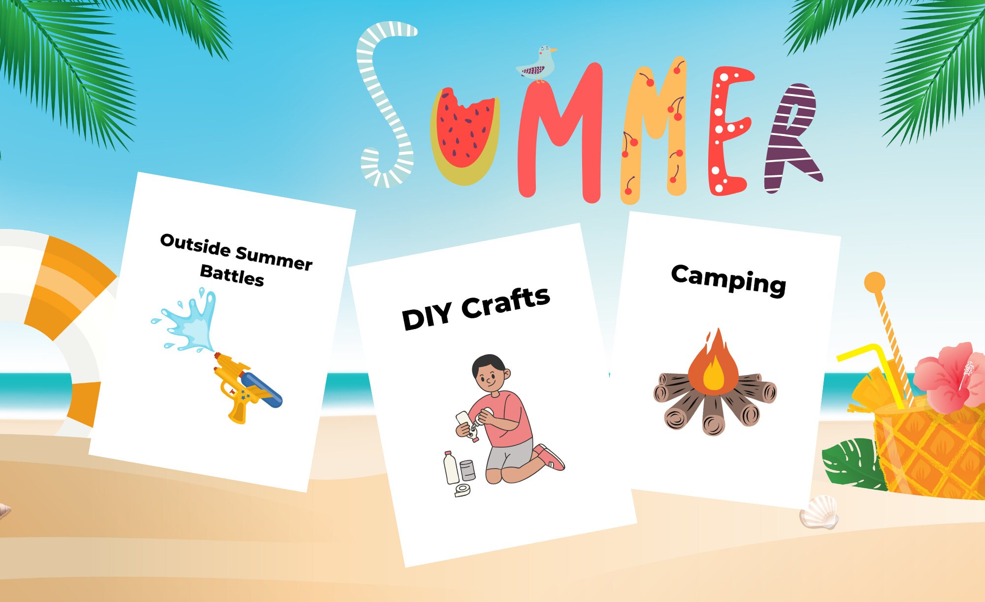 Printable Flashcards for Kids Summertime Activities Educational ...