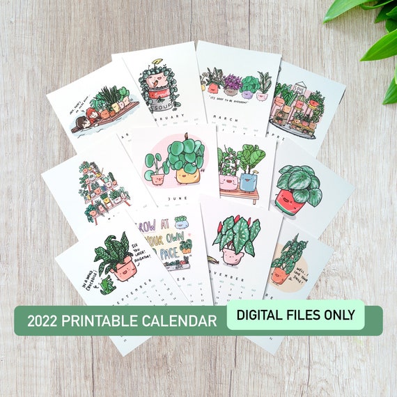Digital Botanical Calendar 2021 Monthly Planner Botanical Leaves ...