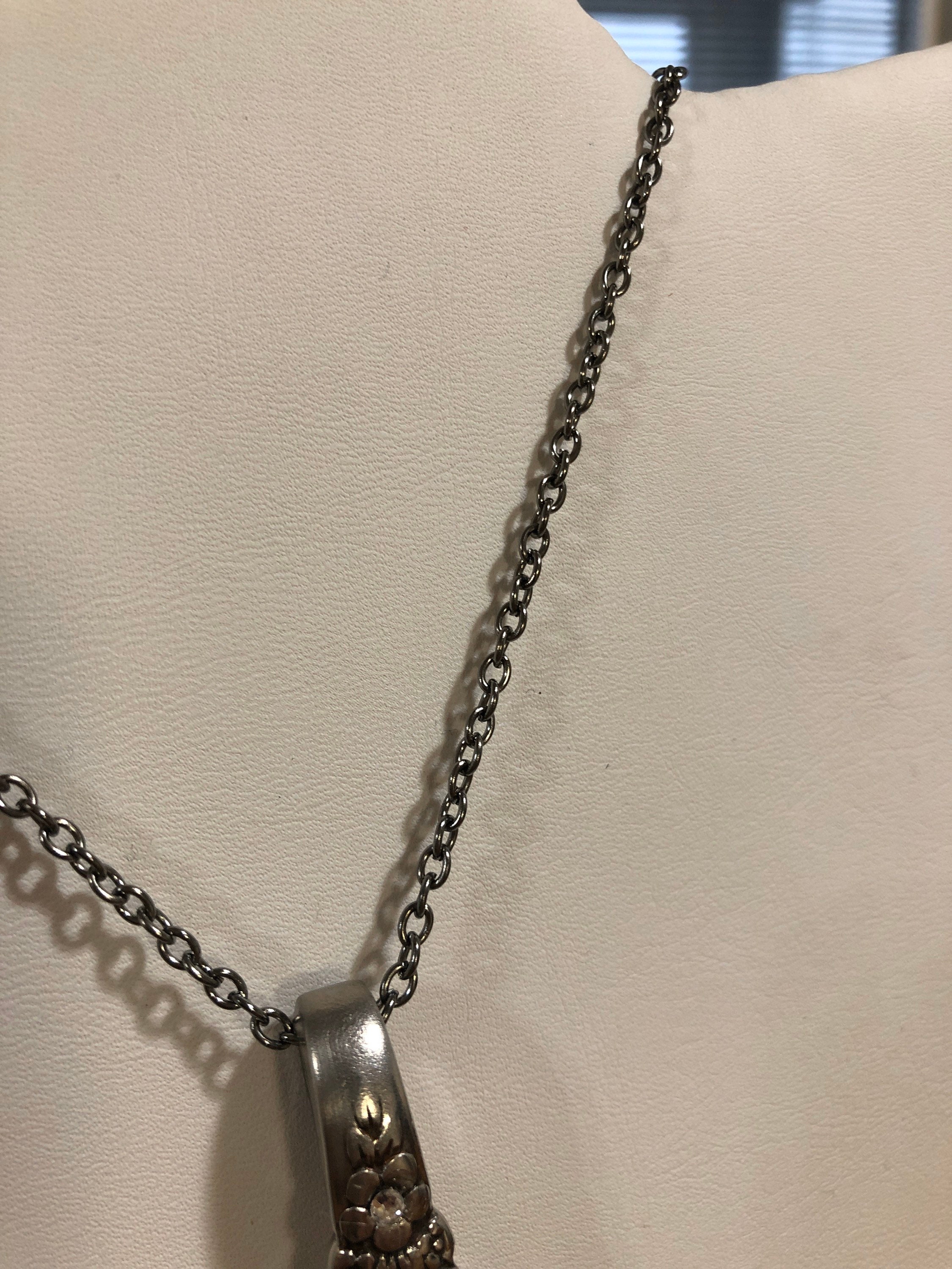 Spoon handle pendant with clear crystals