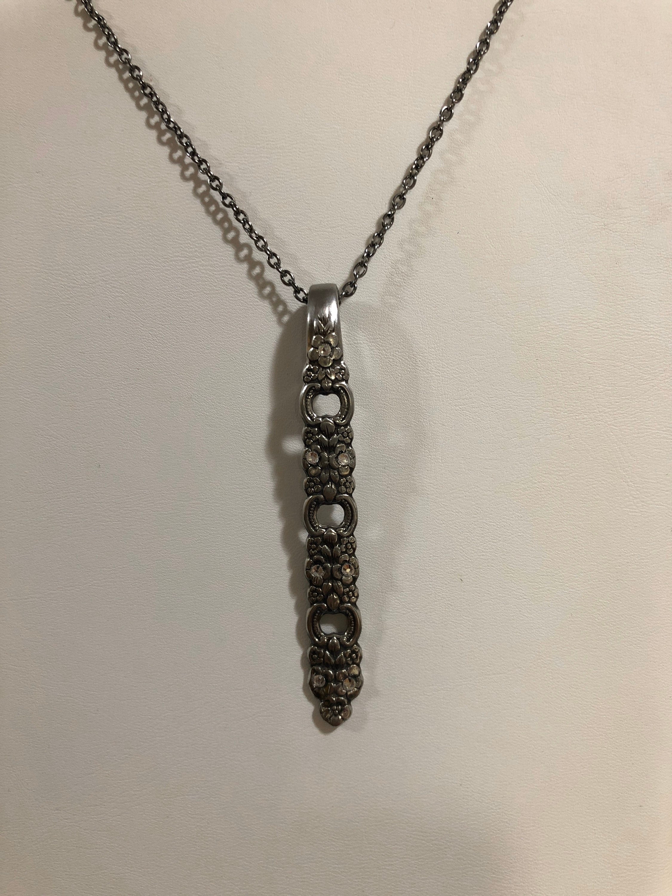 Spoon handle pendant with clear crystals
