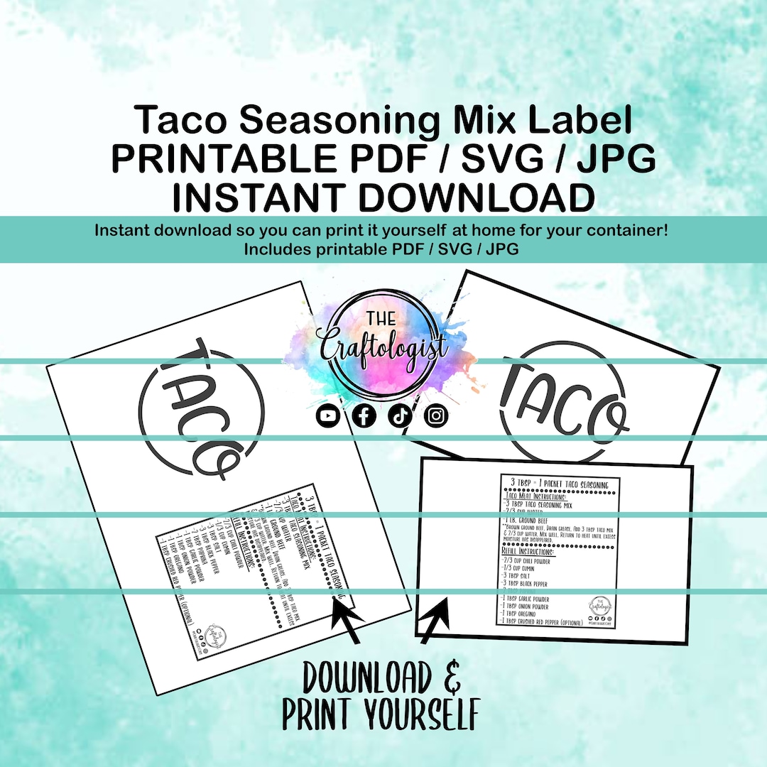 Printable Taco Seasoning Mix PDF / SVG / JPG Craftologist Homemade Taco ...