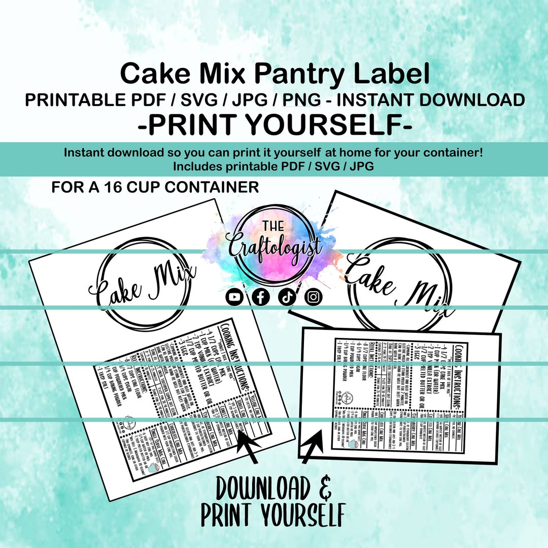 Printable Cake Mix Labels PDF / SVG / JPG Craftologist Homemade Cake ...