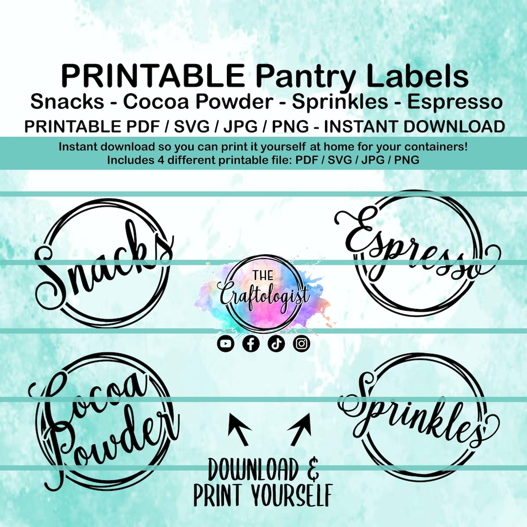 Printable Pantry Labels Cocoa Powder - Espresso - Snacks - Sprinkles ...