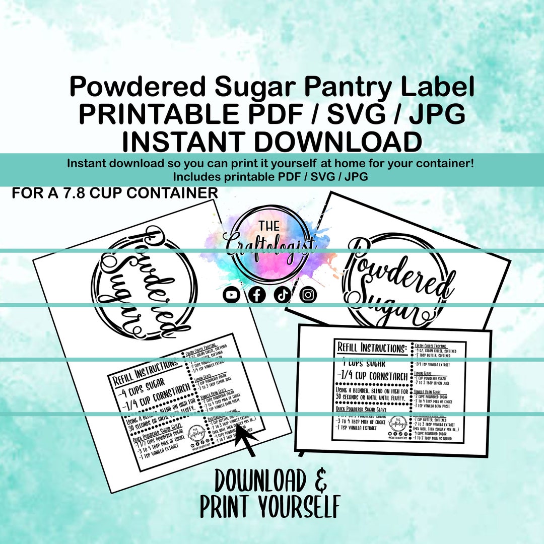 Printable Powdered Sugar Labels - PDF / SVG / JPG Craftologist Homemade ...
