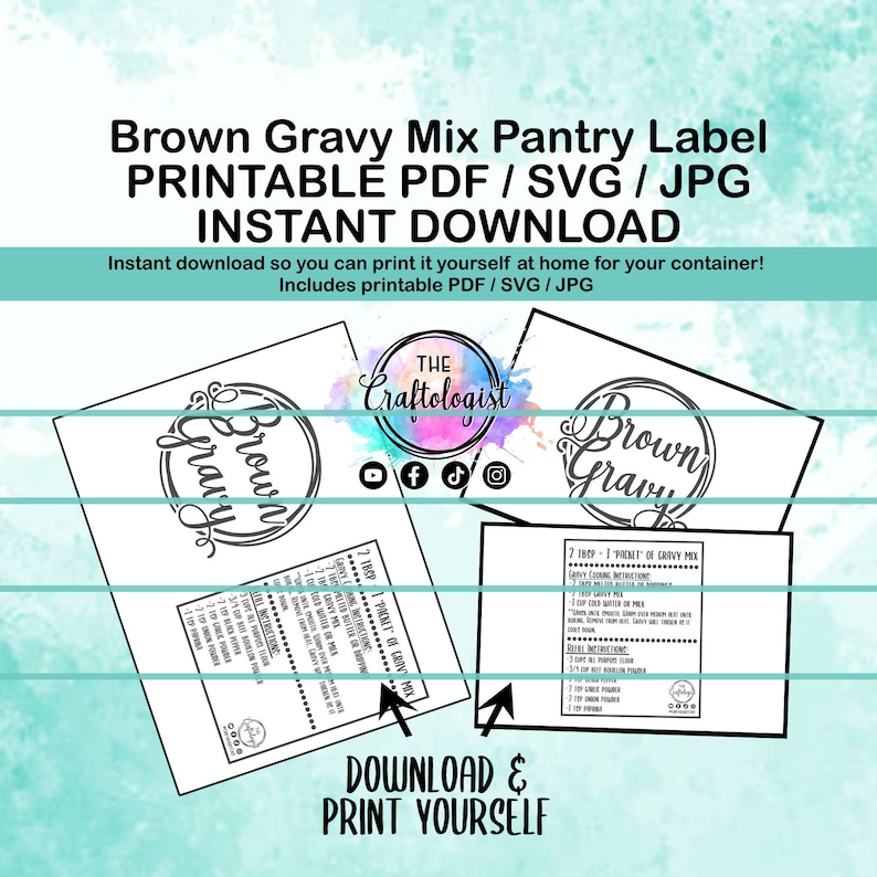 Printable Brown Gravy Mix - PDF/SVG/JPG Craftologist Homemade Brown ...