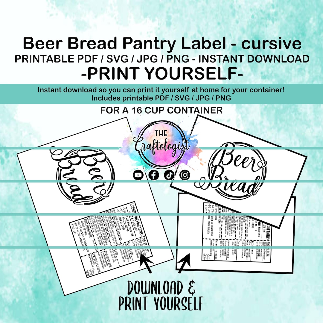 Printable Cursive Beer Bread - PDF / SVG / JPG Craftologist Homemade ...