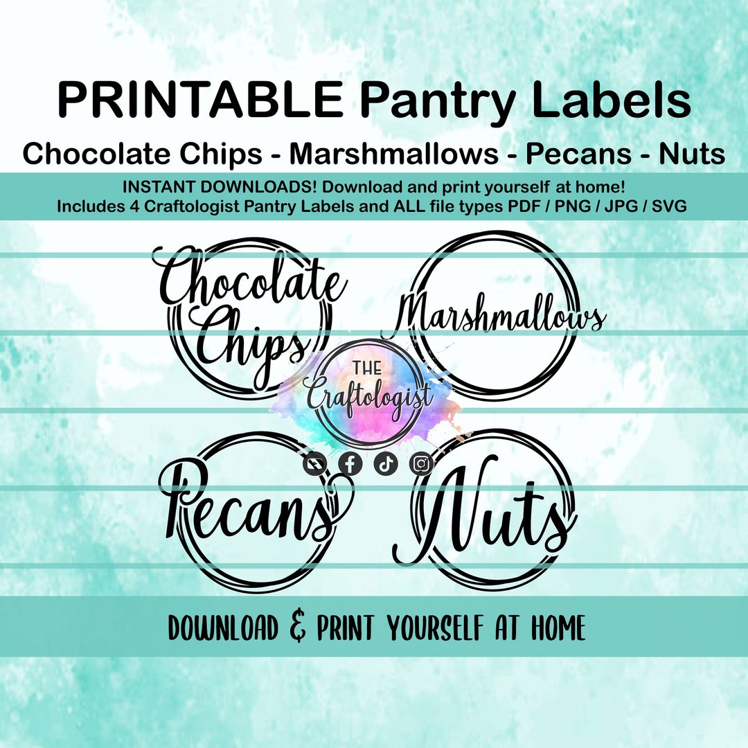 Printable Pantry Labels Pecans Nuts Marshmallows Chocolate Chips PDF ...