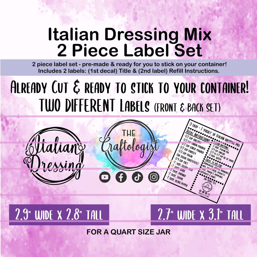 DECALS ONLY - Italian Dressing Mix Pantry Label Decals for Your Own ...