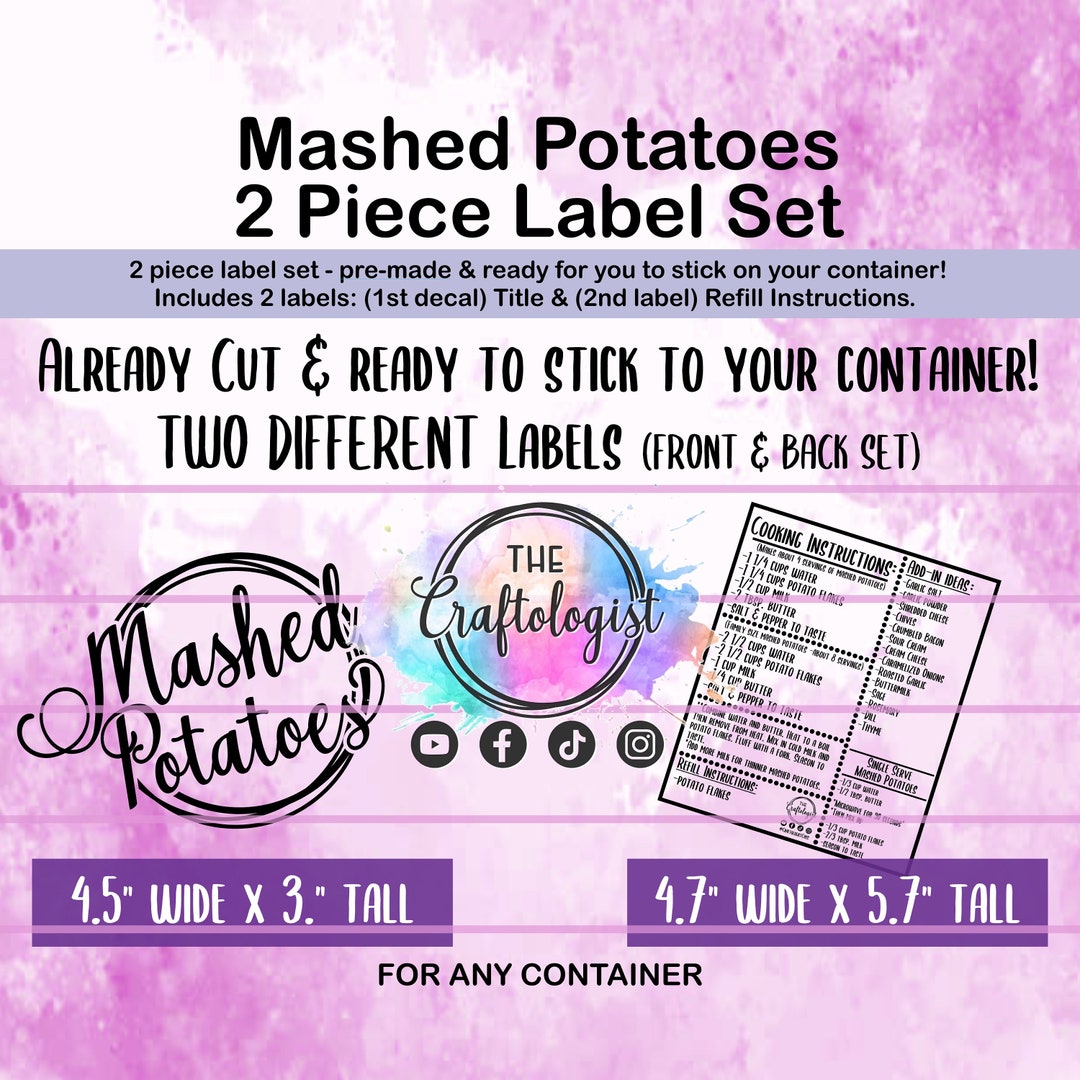 DECALS ONLY - Mashed Potatoes Pantry Label Decals for Your Own ...