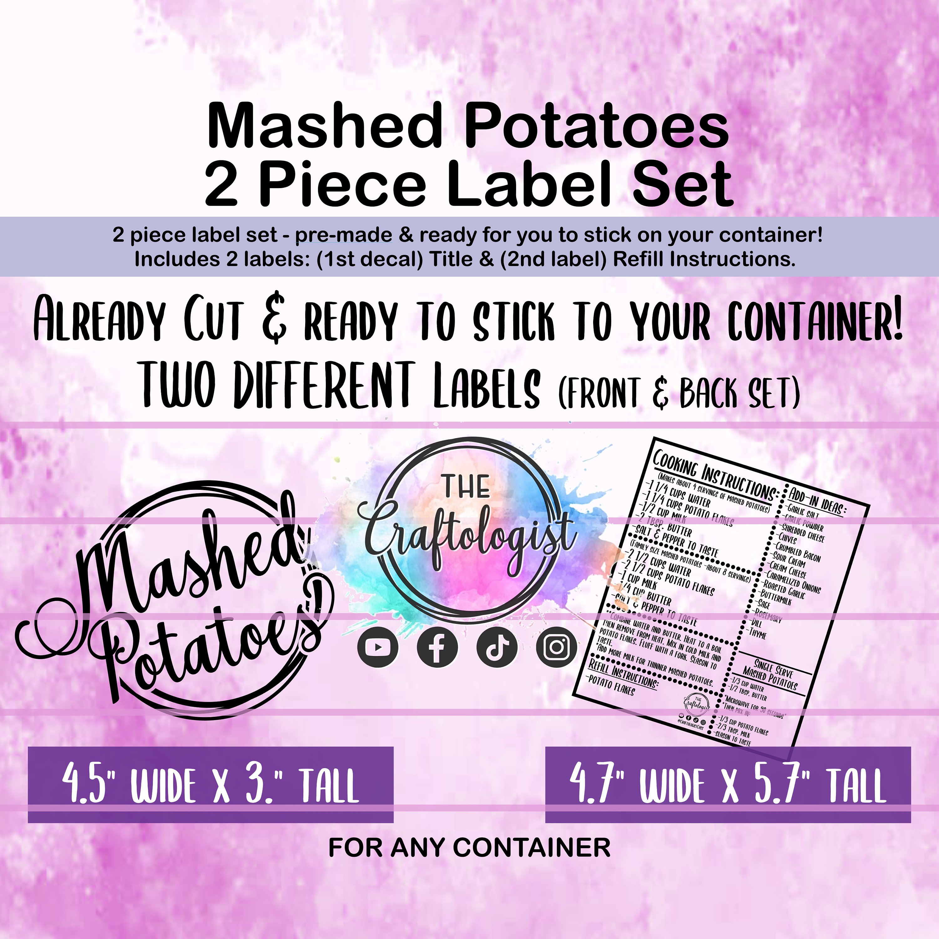 DECALS ONLY Mashed Potatoes Pantry Label Decals for Your Own Containers ...