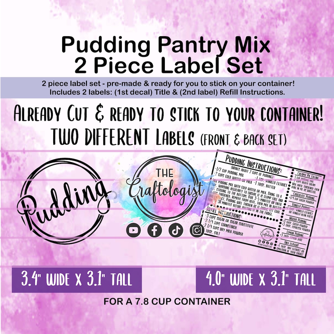 LABELS ONLY - Pudding Mix Pantry Label Decals for Your Own Containers ...