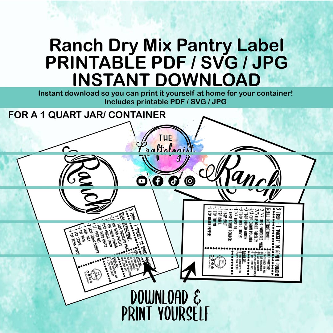 Printable Ranch Dry Mix Labels PDF / SVG / JPG Craftologist Homemade ...