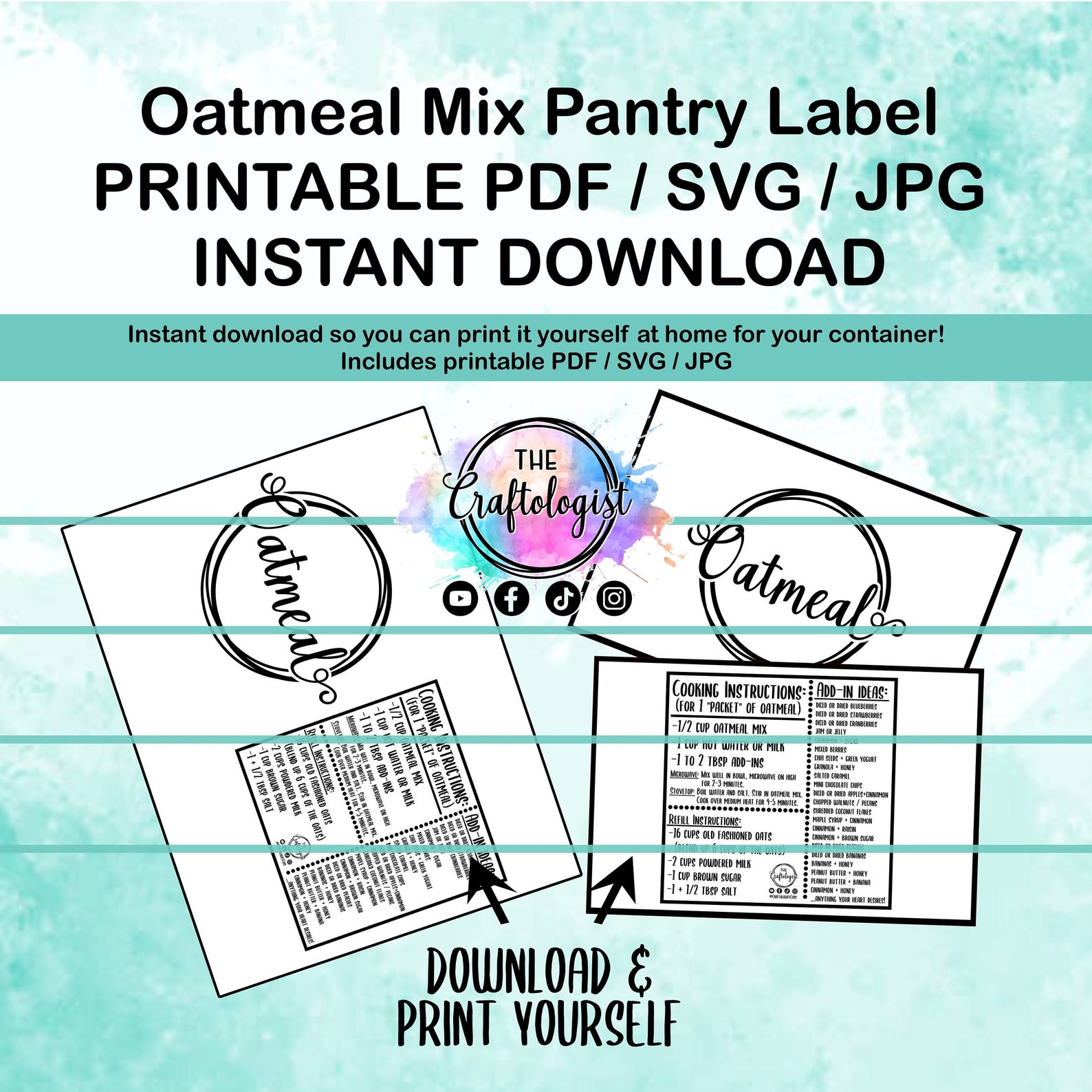 Printable Oatmeal Mix - PDF / SVG / JPG Craftologist Homemade Oatmeal ...