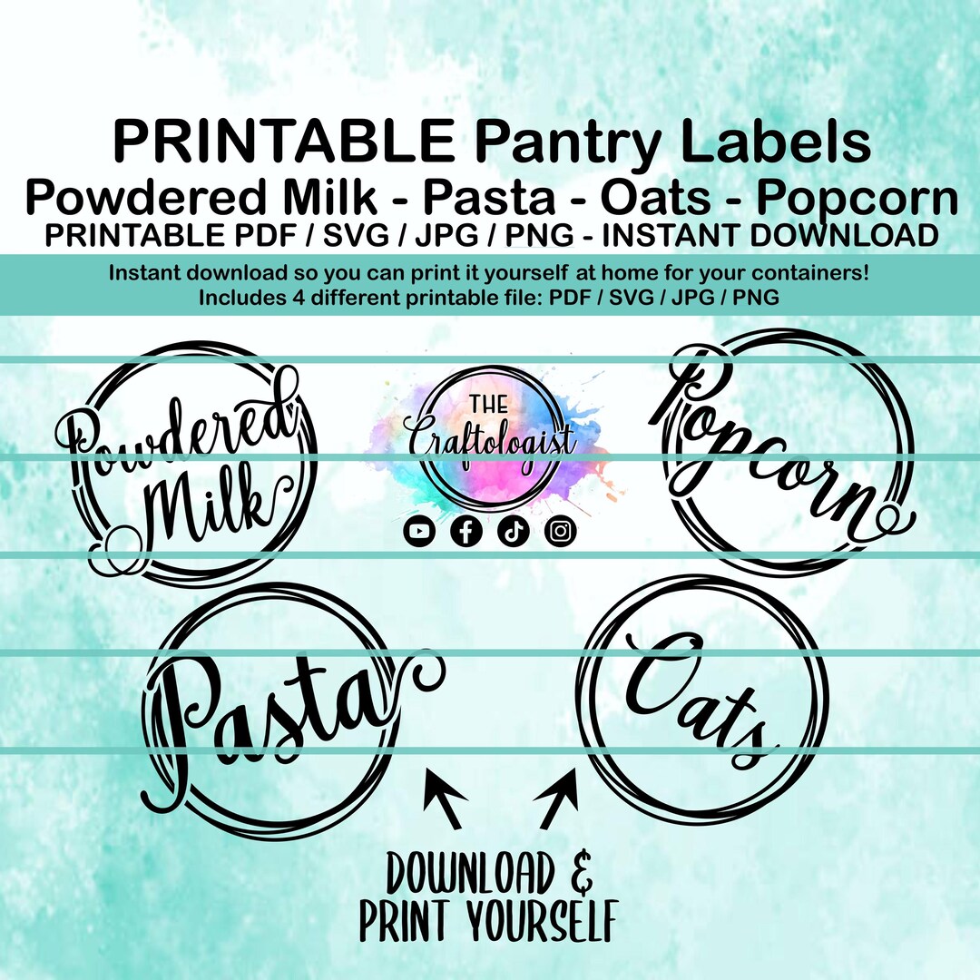 Printable Powdered Milk / Pasta / Oats / Popcorn - Craftologist Pantry ...