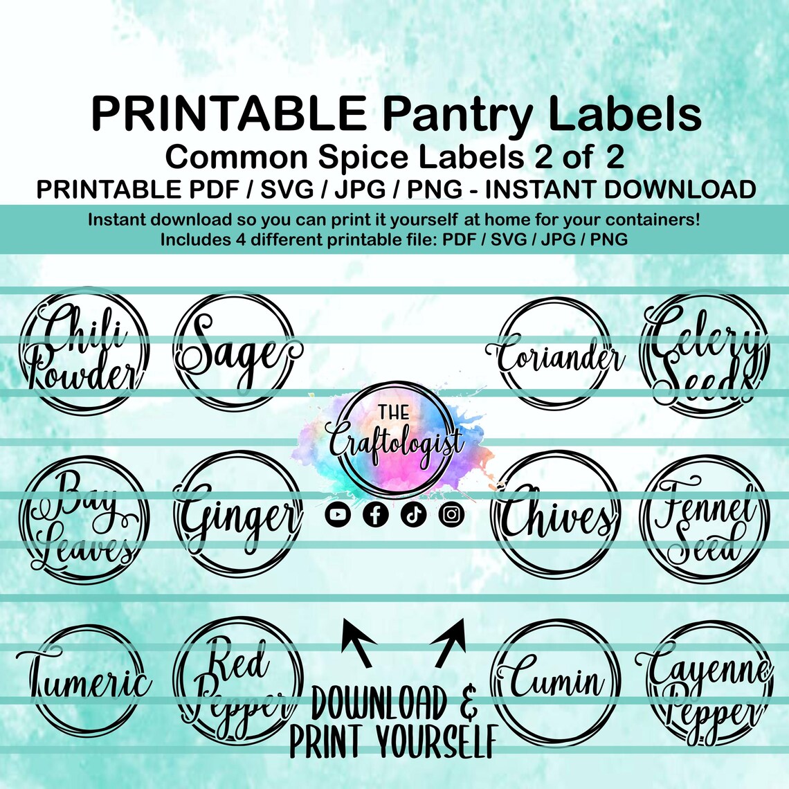 Printable Pantry Labels Common Spice Labels 2 of 2 - PDF / SVG / JPG ...