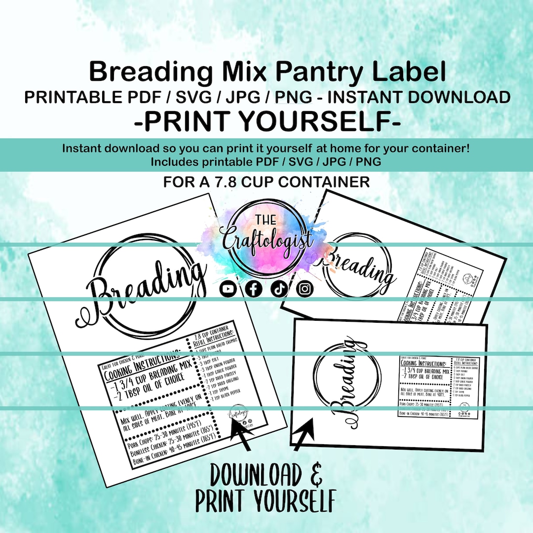 Printable Breading Mix Labels - PDF / SVG / JPG Craftologist Homemade ...
