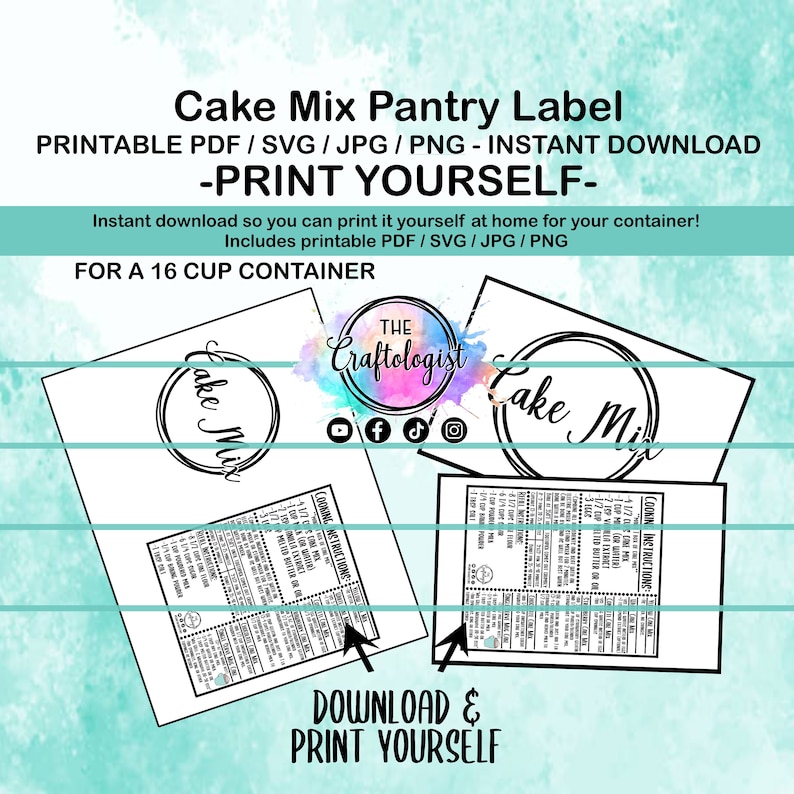 Printable Cake Mix Labels - PDF / SVG / JPG Craftologist Homemade Cake ...