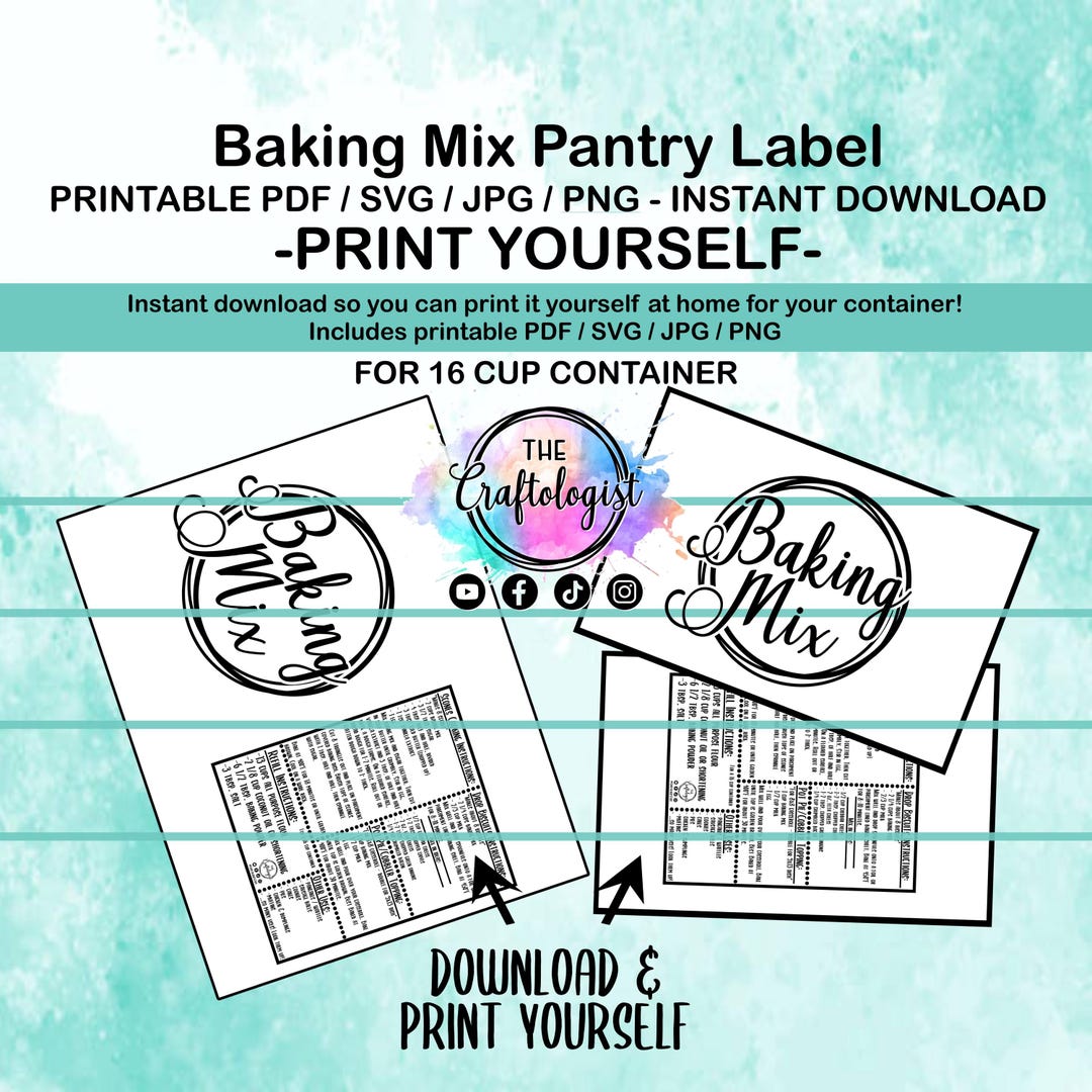 Printable Baking Mix Labels - PDF / SVG / JPG Craftologist Baking Mix ...