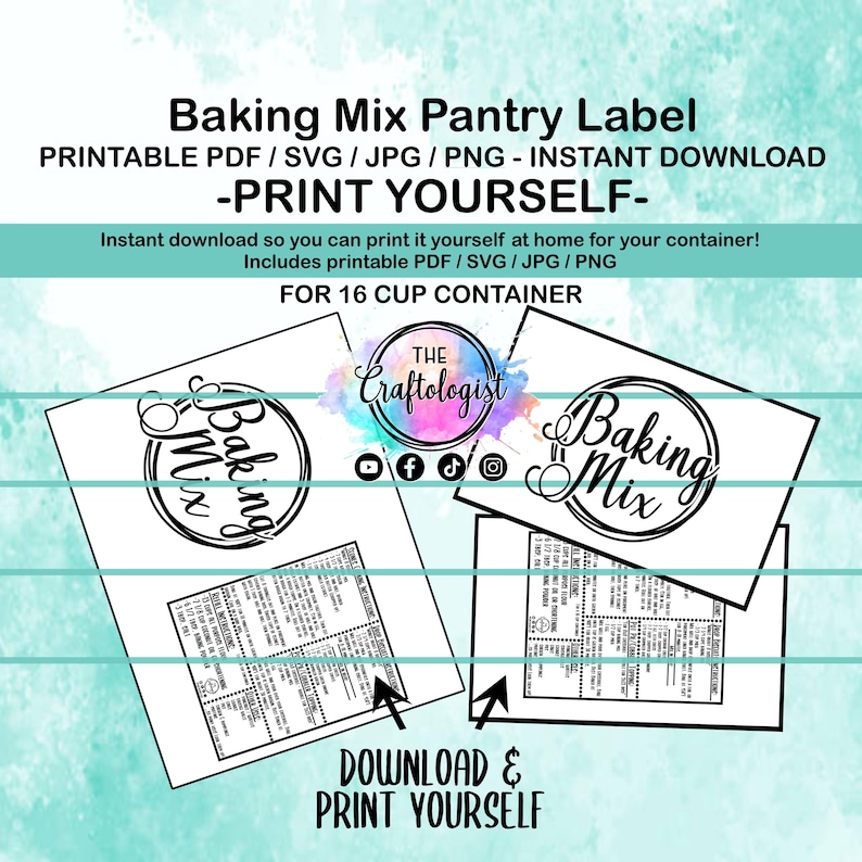 Printable Baking Mix Labels - PDF / SVG / JPG Craftologist Baking Mix ...