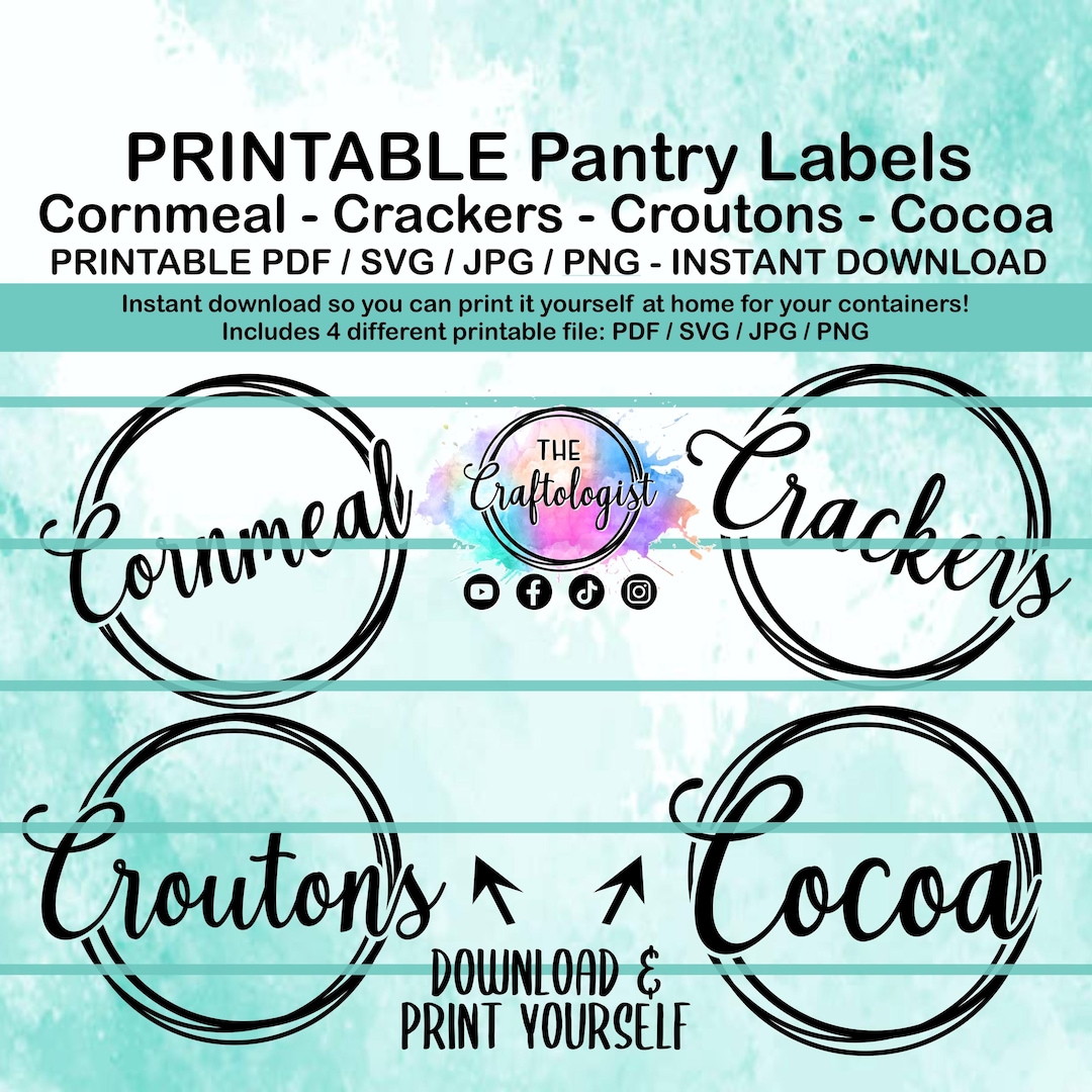 Printable Pantry Labels Cornmeal Croutons Oats Crackers - PDF / SVG ...