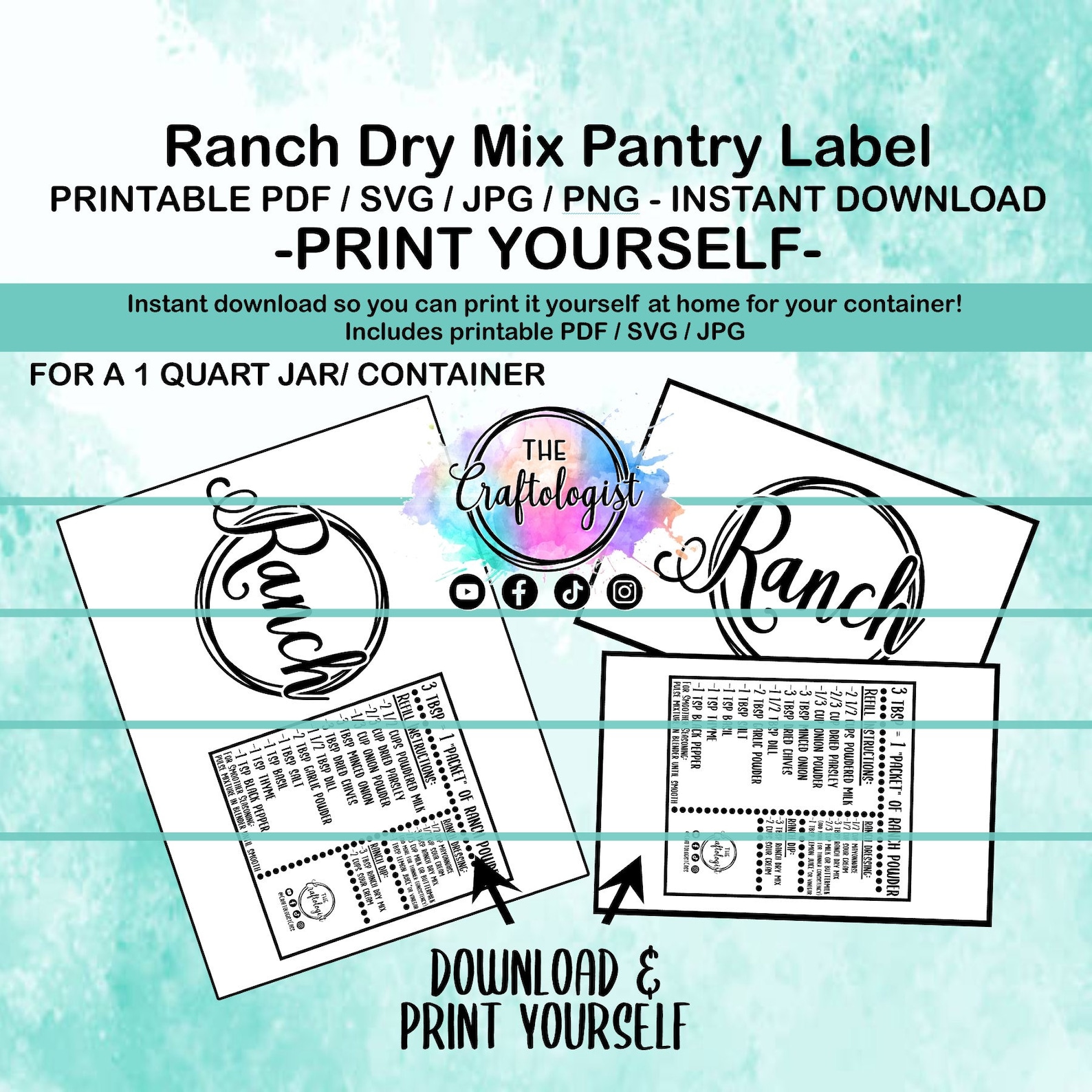 Printable Ranch Dry Mix Labels - PDF / SVG / JPG Craftologist Homemade ...