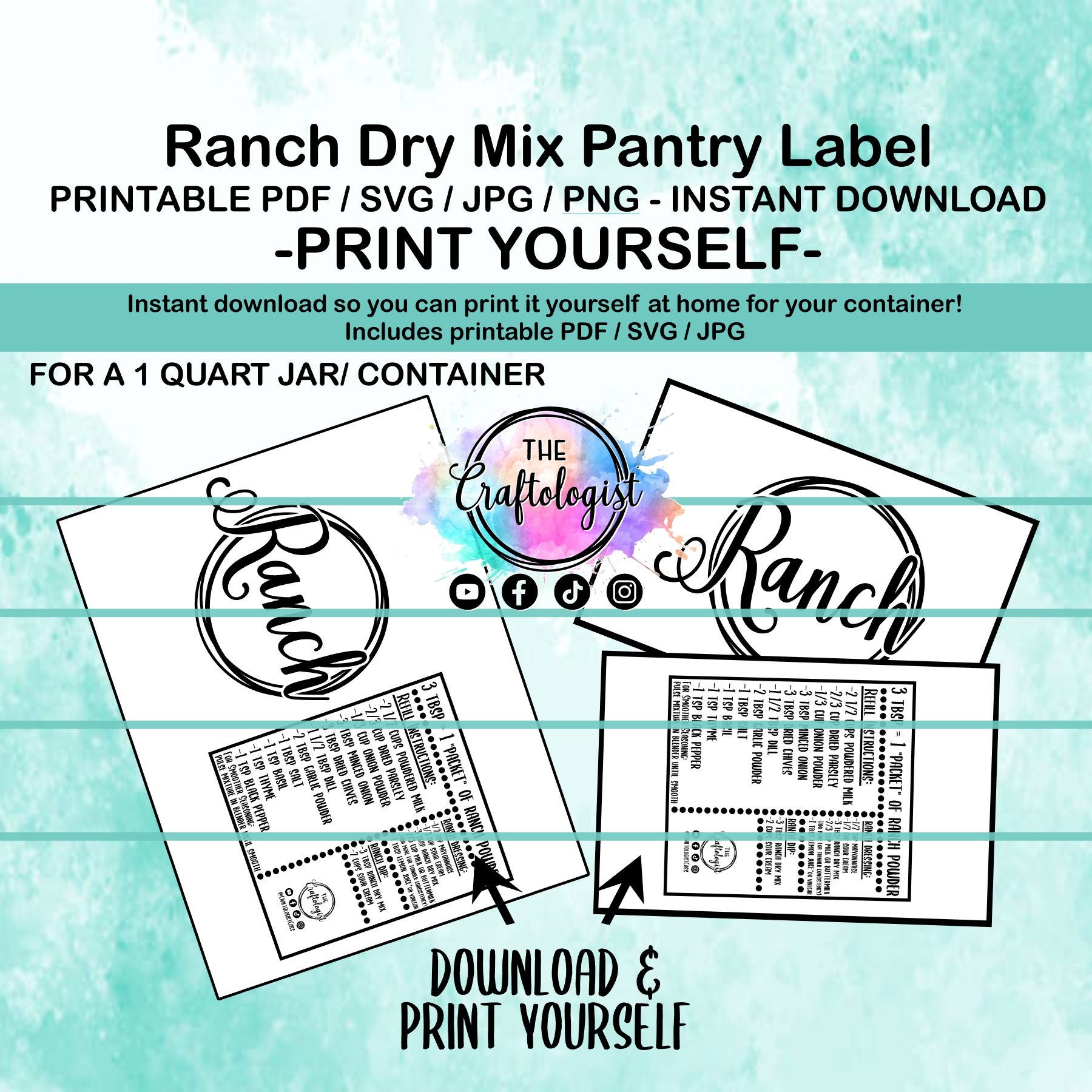 Printable Ranch Dry Mix Labels - PDF / SVG / JPG Craftologist Homemade ...