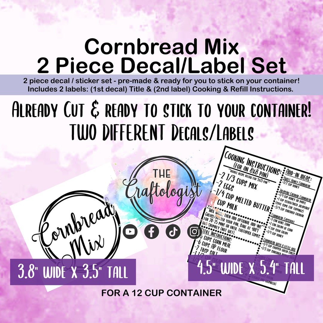 DECALS ONLY - Cornbread Mix Pantry Label Decals for Your Own Containers ...