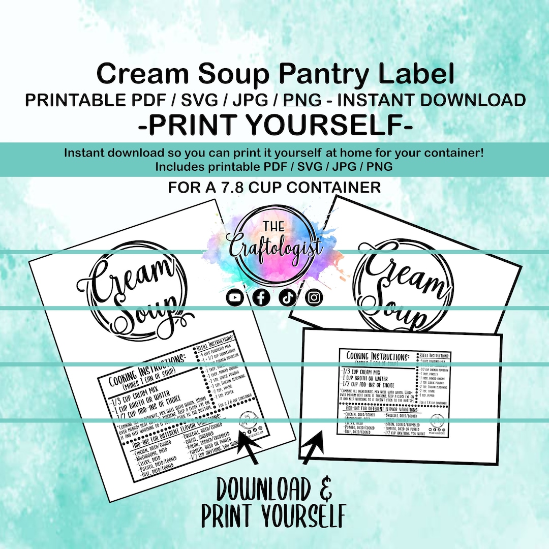 Printable Cream Soup Mix Labels - PDF / SVG / JPG Craftologist Homemade ...