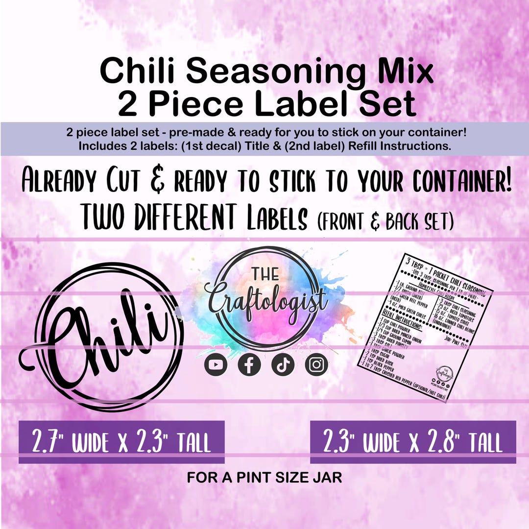 LABELS ONLY - Chili Seasoning Mix Pantry Label Decals for Your Own ...