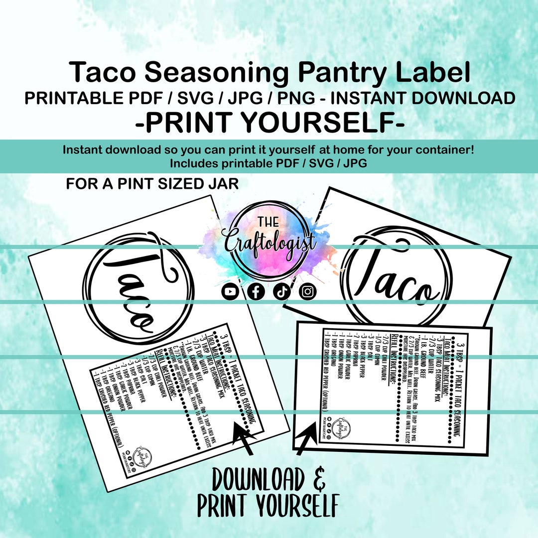 Printable Taco Seasoning Mix - PDF / SVG / JPG Craftologist Homemade ...
