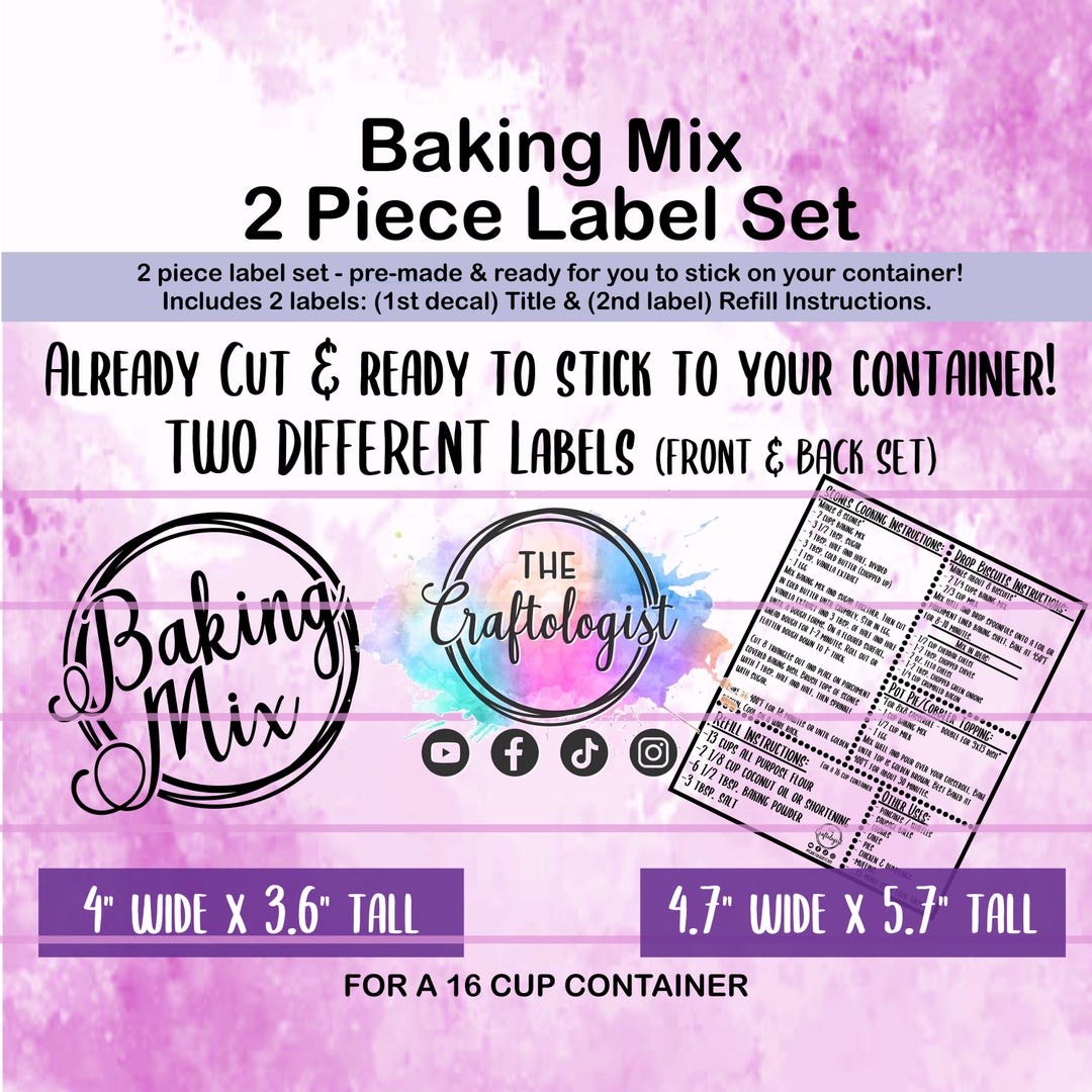 DECALS ONLY - Baking Mix Pantry Label Decals for Your Own Containers ...