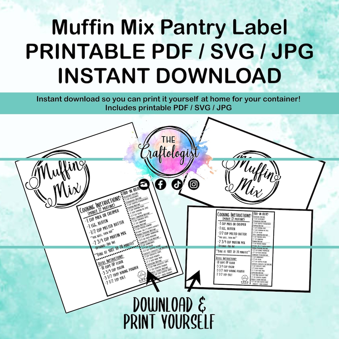 Printable Muffin Mix - PDF / SVG / JPG Craftologist Homemade Muffin Dry ...
