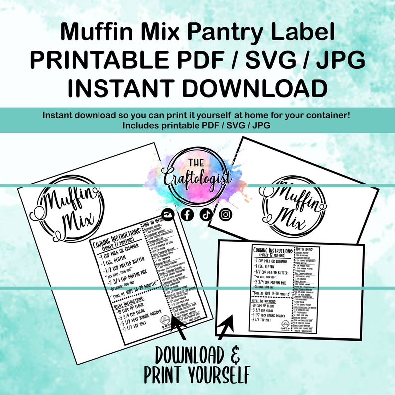 Printable Muffin Mix - PDF / SVG / JPG Craftologist Homemade Muffin Dry ...