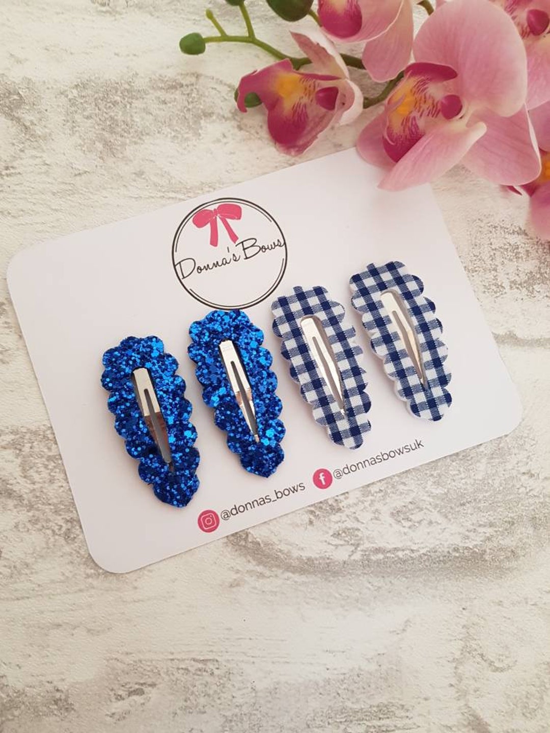 Snap Clip Set, School Clips, Royal Blue Clips, Gingham Clips, Hair ...