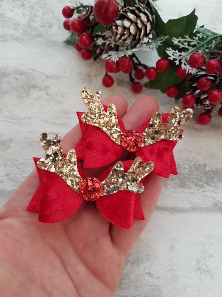 Reindeer Pigtails, Girls Christmas Pigtails, Pigtail Hair Bows, Hair ...