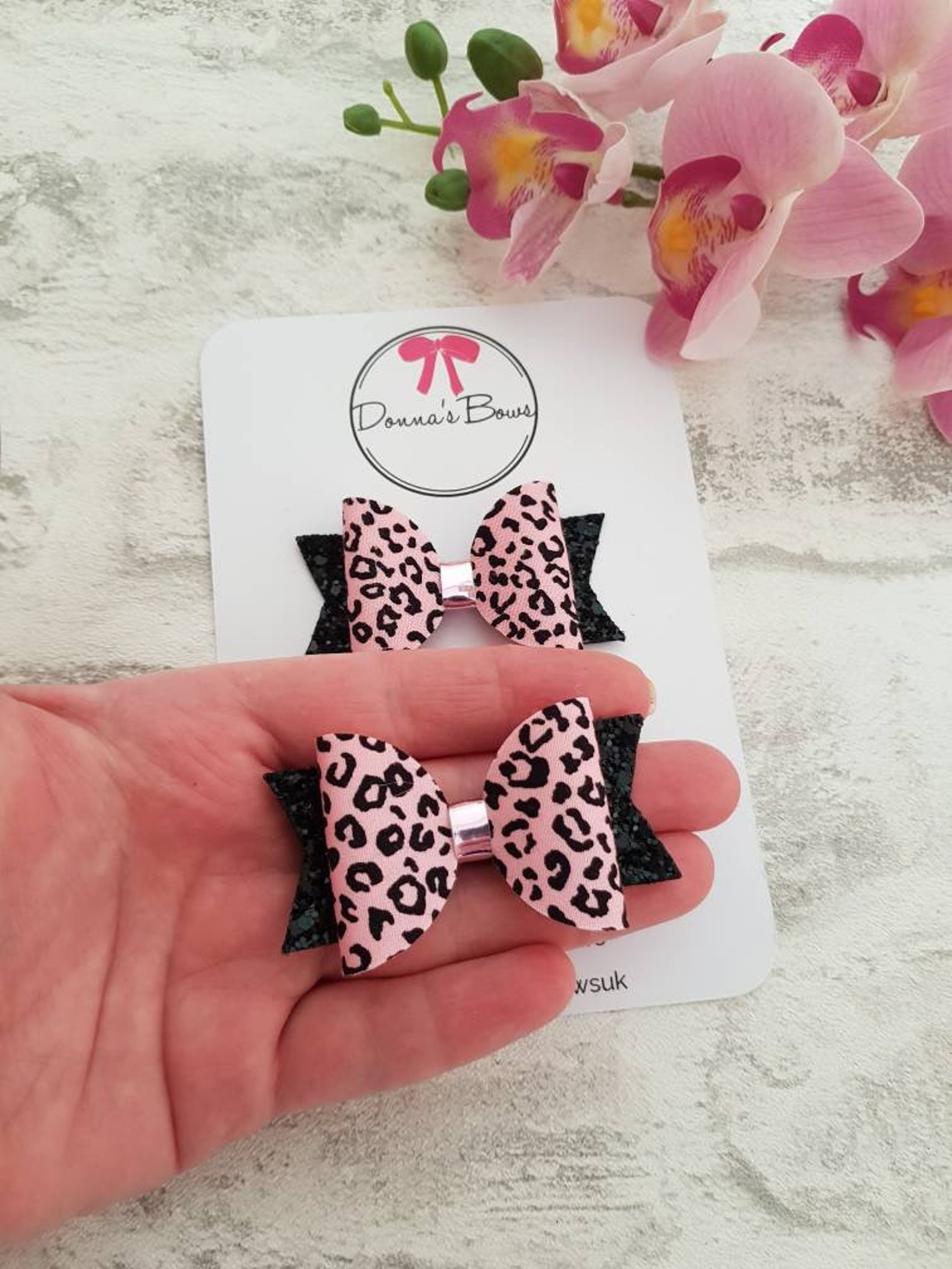 Leopard Hairbows, Animal Print Bows, Pigtail Bows, Pink Hair Bows, Baby ...