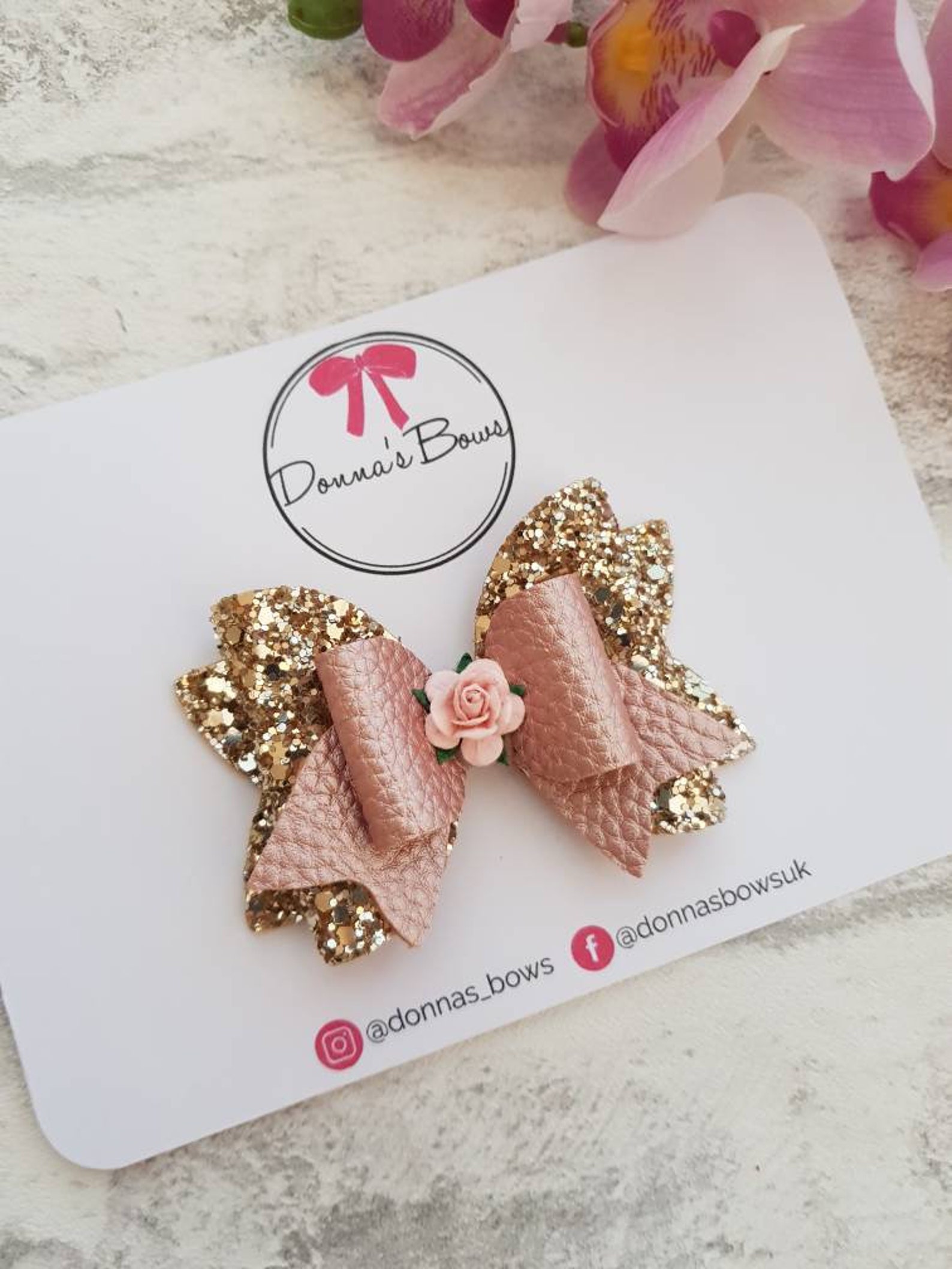 Gold Fancy Hairbow, Flower Hair Bows, Glitter Hair Clips, Girls Hair ...