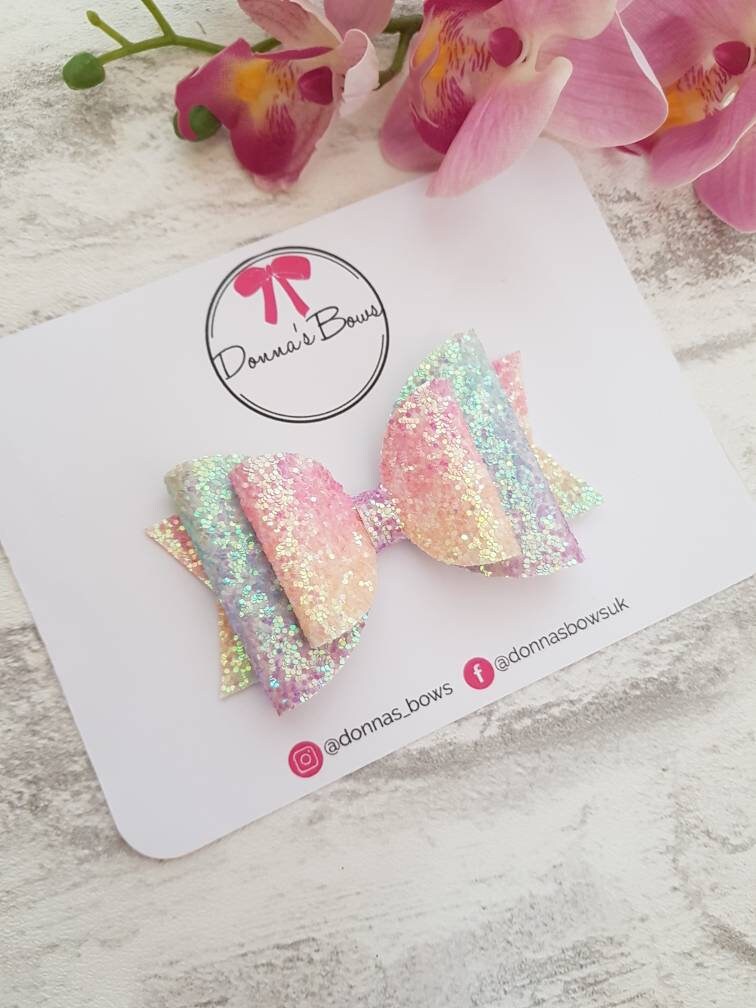 Ombre Rainbow Bow Ombre Glitter Bow Sparkly Glitter Bow | Etsy UK