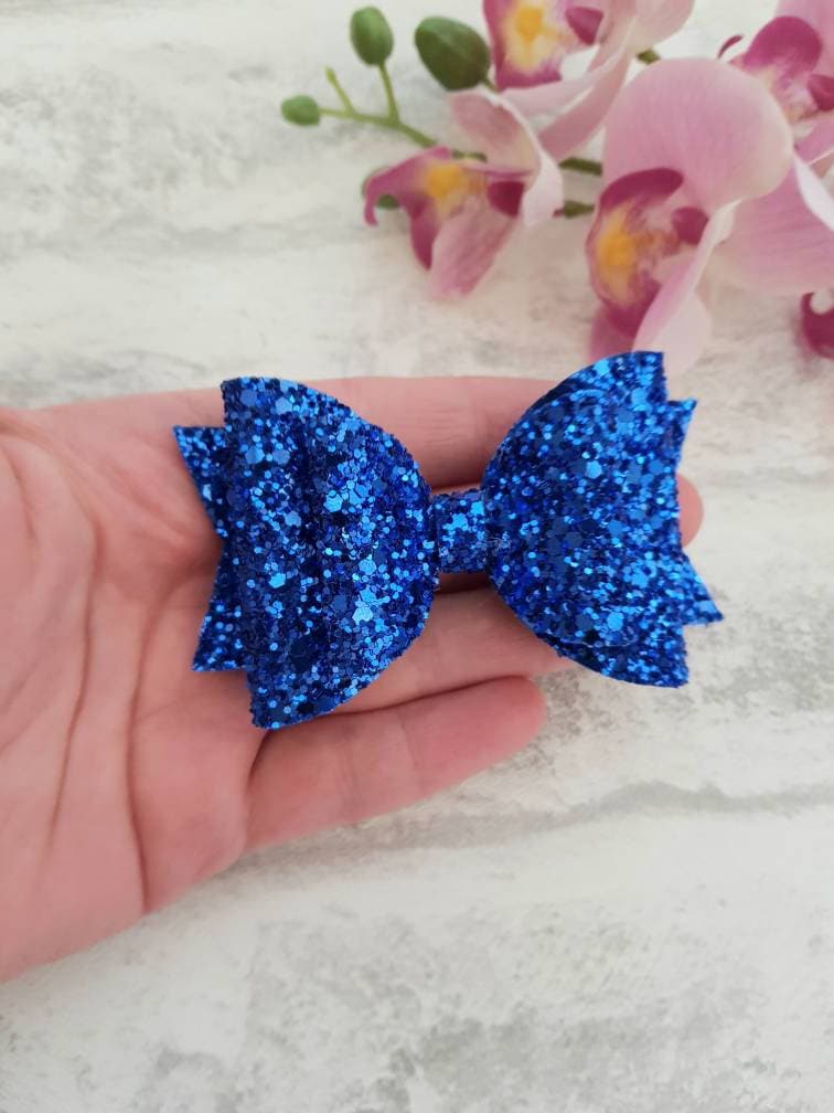 Royal Blue Bow Blue Glitter Bow Glitter School Bow Girls - Etsy