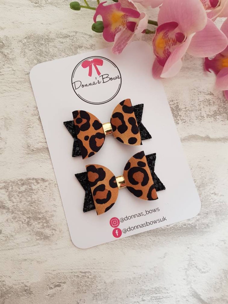 Leopard Print Bows Animal Print Pigtails Pair Glitter Bows | Etsy