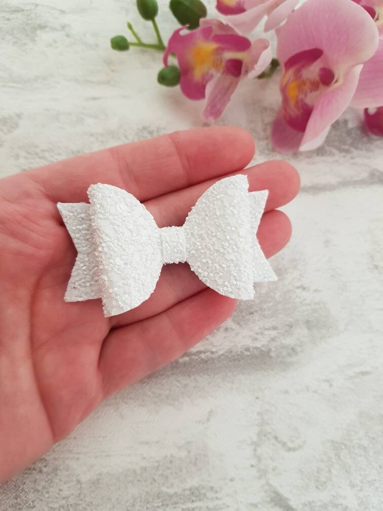 White Glitter Bow Pigtail Bows White Headband Small Bows - Etsy UK