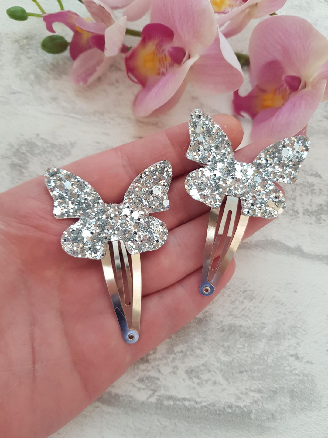 Butterfly Snap Clips, Silver Hair Slides, Hair Accessories, Toddler ...
