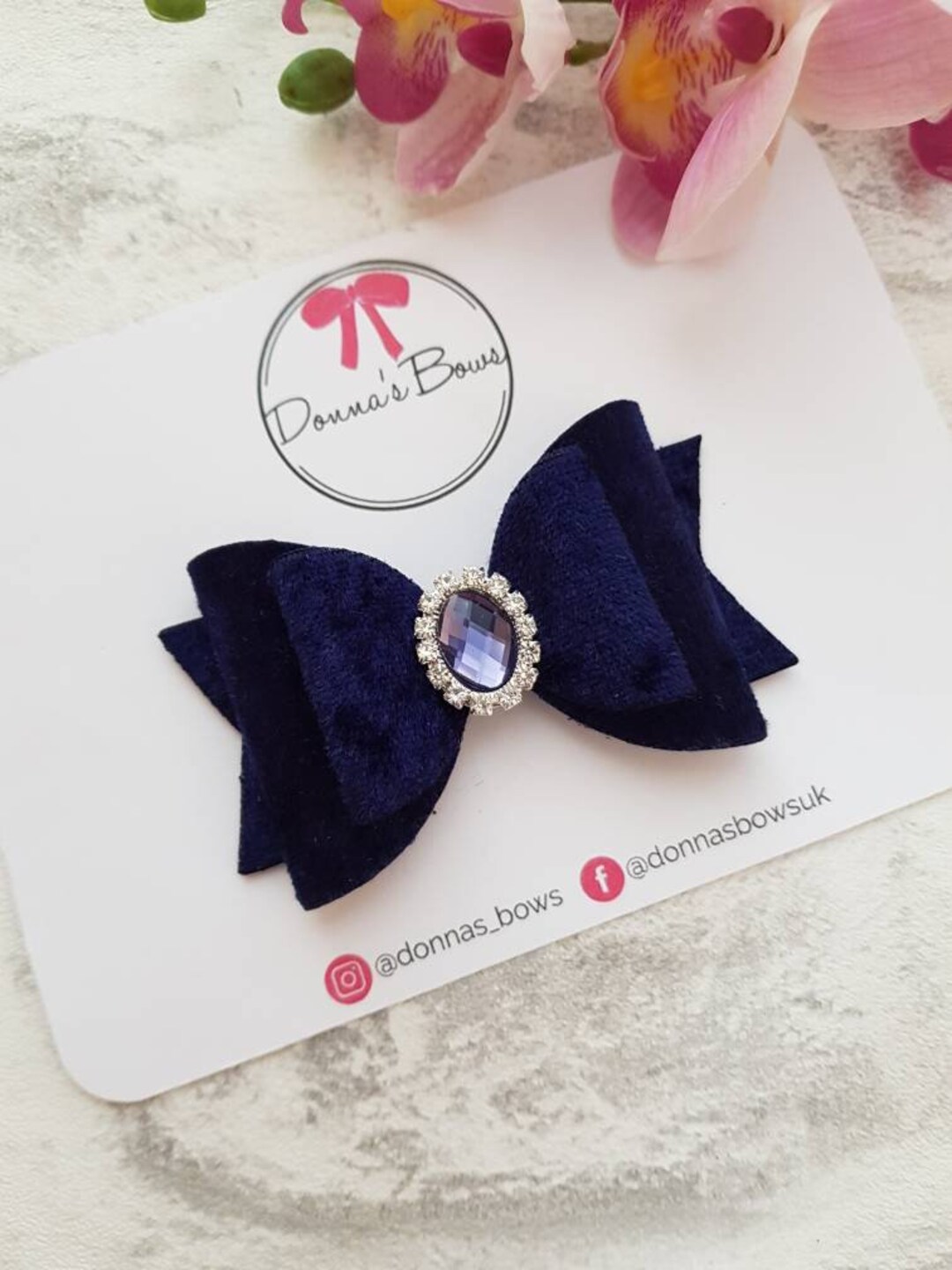 Navy Gem Hairbow, Navy Velvet Bow, Girls Hairbows, Hair Clips, Girls ...