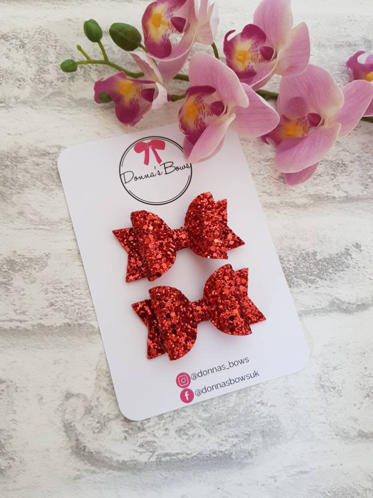 Red Glitter Bow Red Pigtails School Bow Girls Headband - Etsy