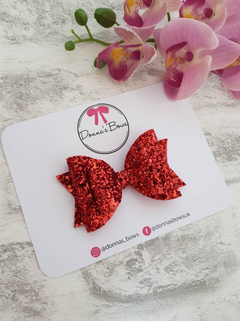 Red glitter bow red pigtails school bow girls headband | Etsy