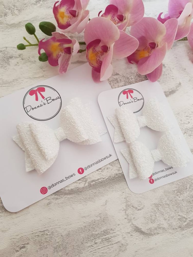 White Glitter Bow Pigtail Bows White Headband Small Bows - Etsy UK