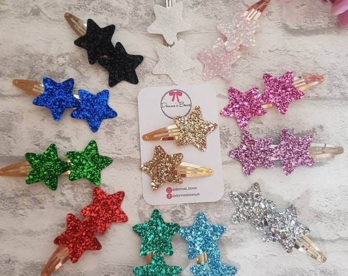 Star Hair Clips. Girl Hair Clips. Silver Glitter Star Hair Clips. Hair ...