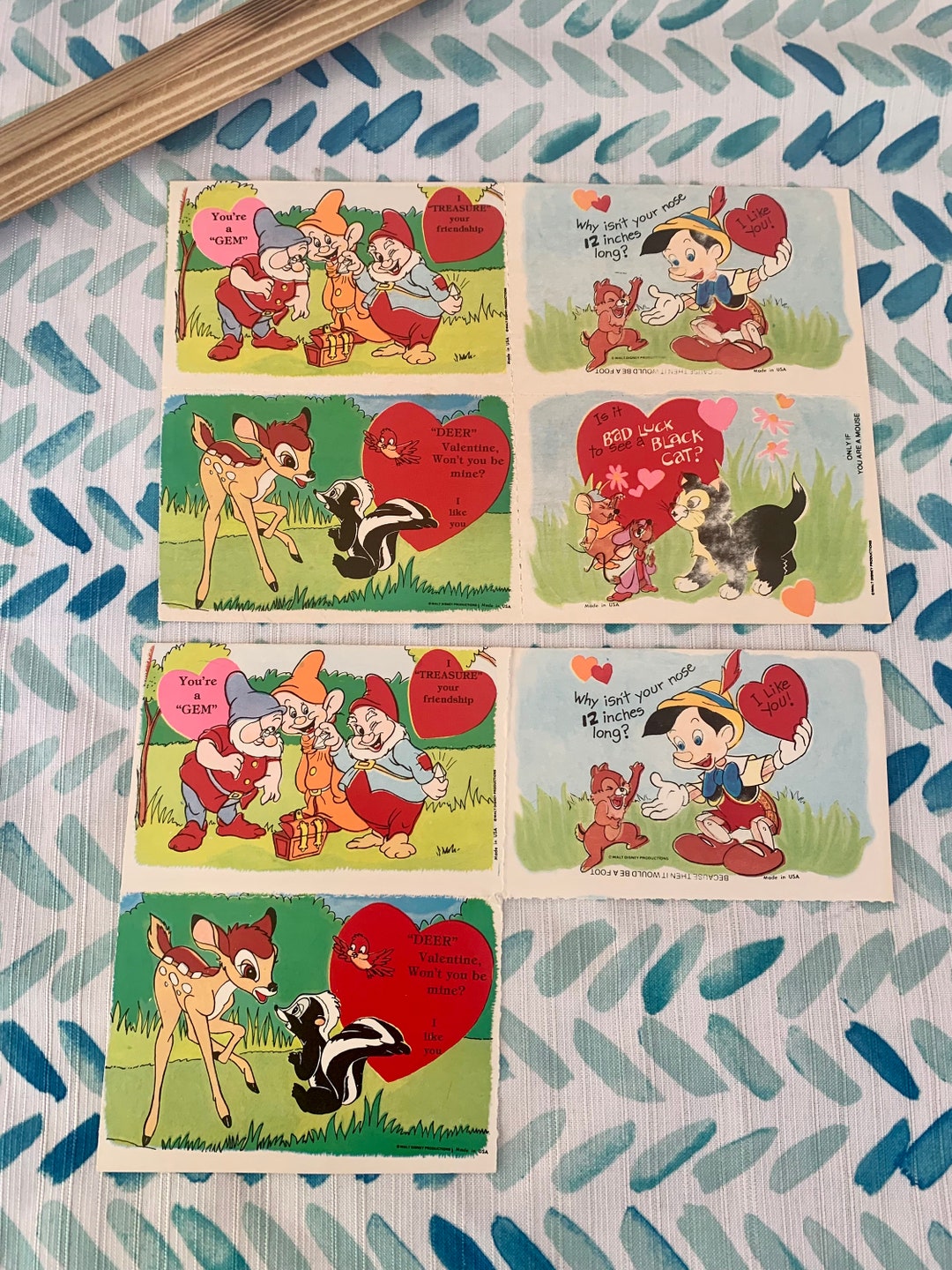 Vintage Walt Disney Valentine's Day Cards Dwarves Bambi Pinocchio Tic ...